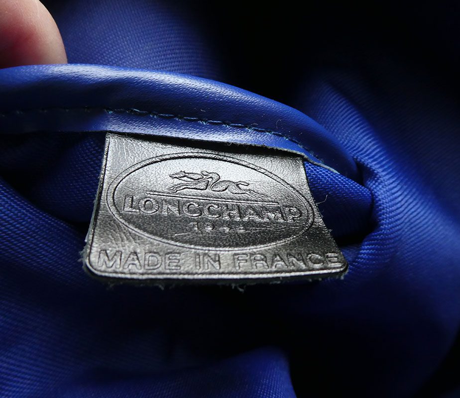 Longchamp black patent calfskin leather logo boston bowling bag ...