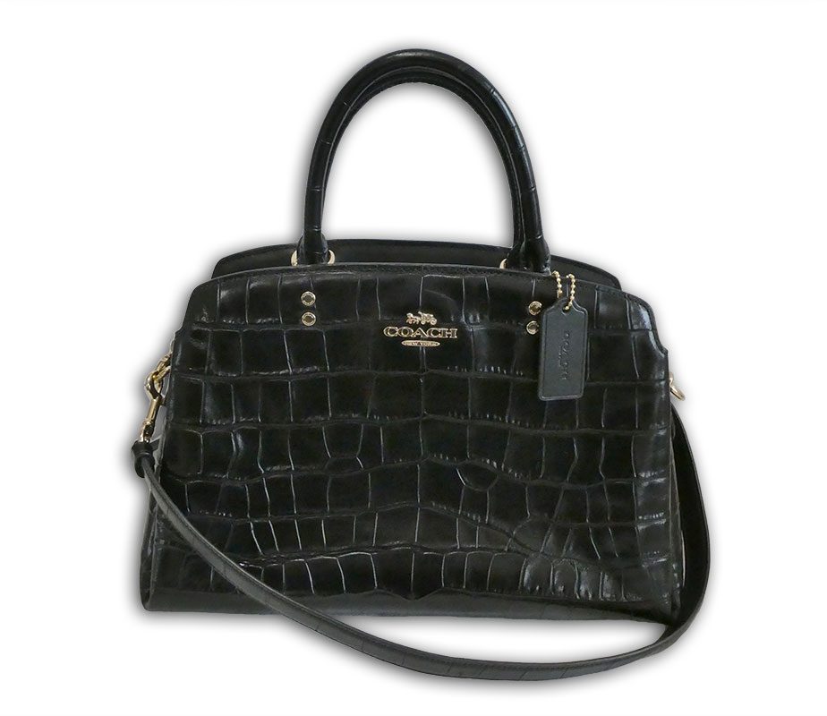 Coach black croc embossed leather lillie carryall shoulder bag ...