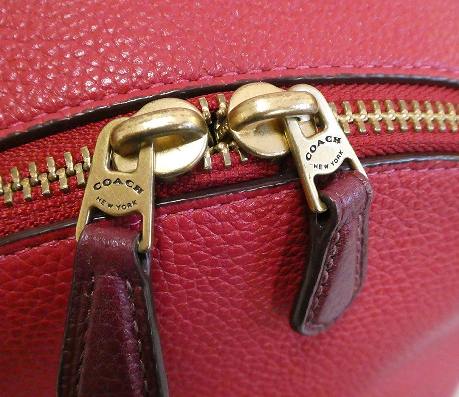 Coach red pebbled leather & colourblock signature canvas carrie ...